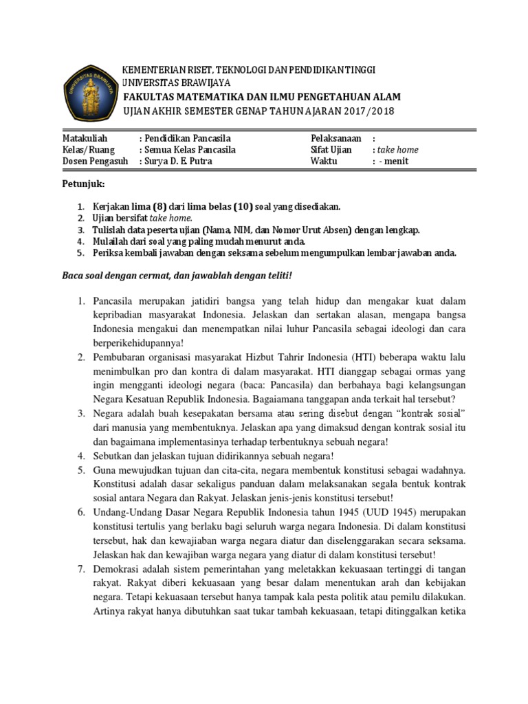 Soal Uas Kewarganegaraan | PDF
