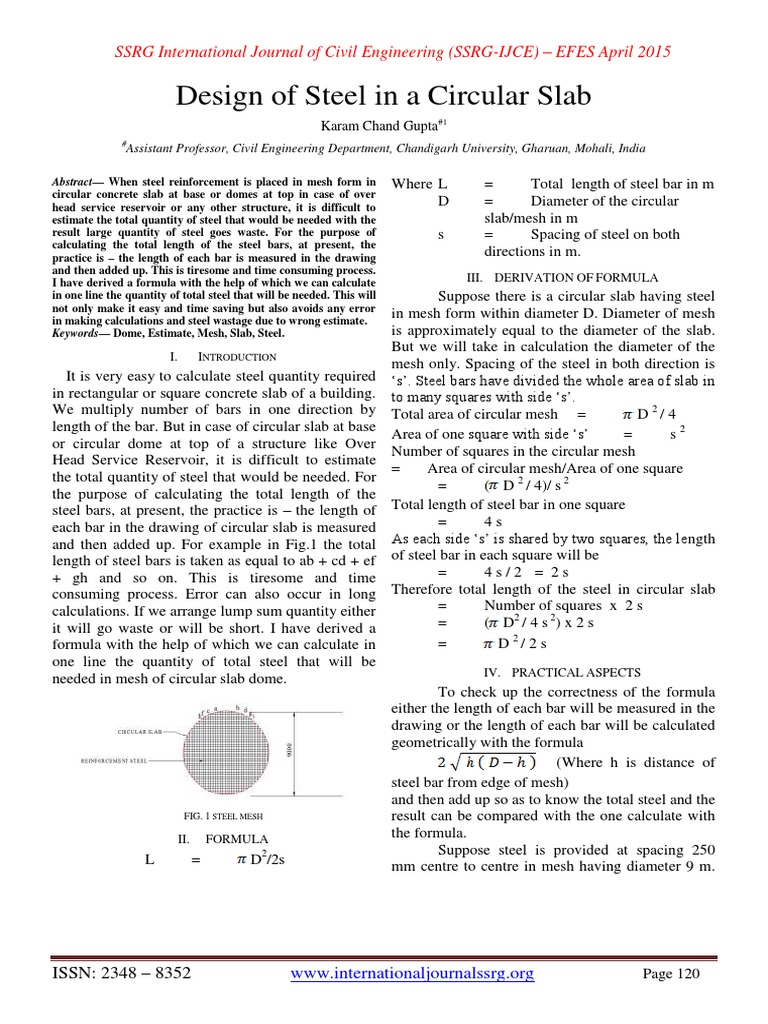 Circular Slab Estimation of Steel | PDF | Area | Teaching Mathematics