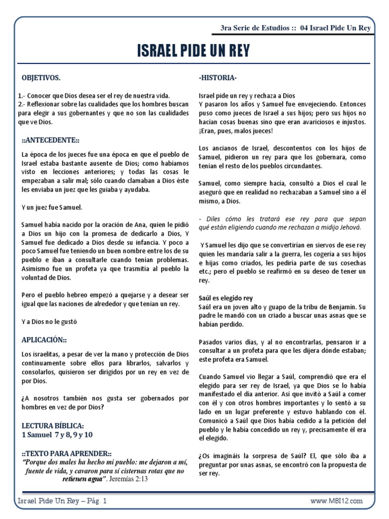 3ra Serie de Estudios - 04 Israel Pide Un Rey | PDF | Saulo | Profeta