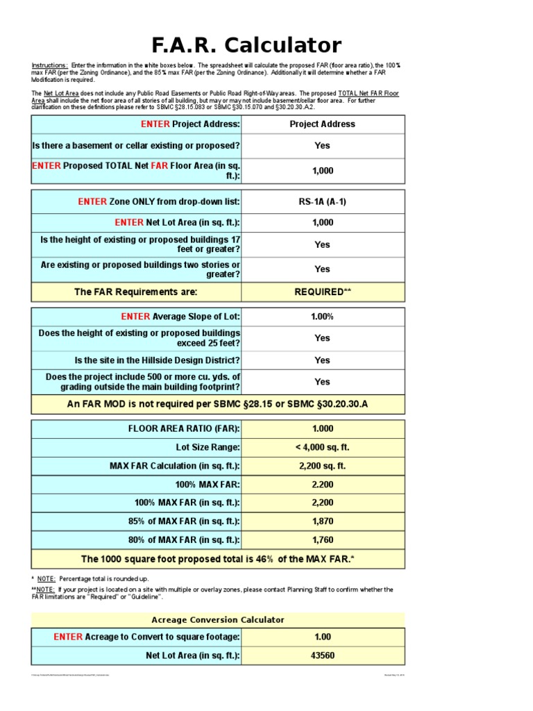 F.A.R. Calculator: The FAR Requirements Are: Required | PDF | Basement ...