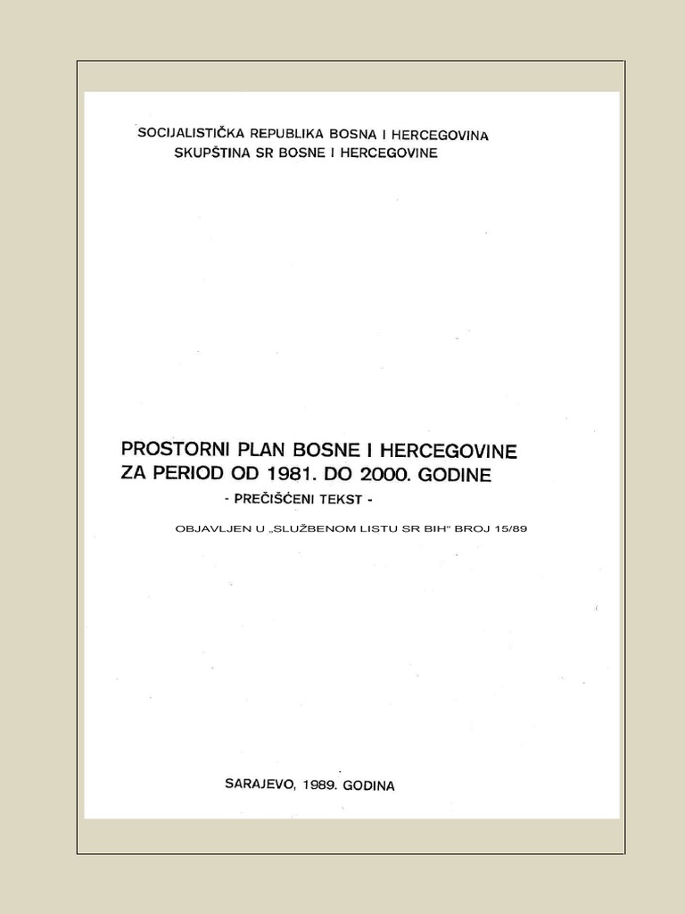 PROSTORNI PLAN BiH 1981-2000 - Precisceni Tekst-Službeni List SR BIH ...