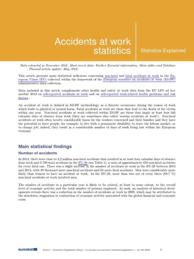 Accidents at Work Statistics - Statistics Explained | PDF | Traffic ...