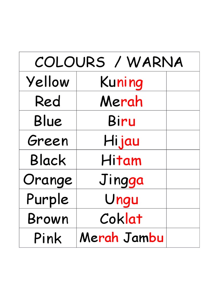Colors in Multiple Languages | PDF