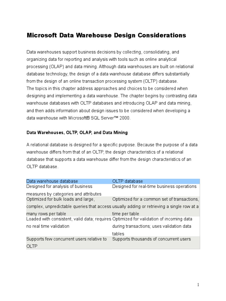 Microsoft Data Warehouse Design Considerations | PDF | Data Warehouse ...