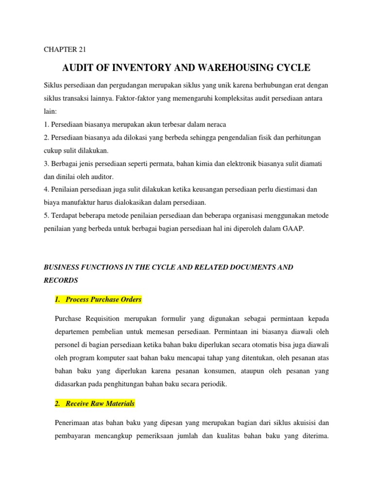 Audit of Inventory and Warehousing Cycle | PDF