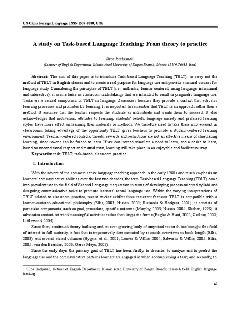 A Study On Task-Based Language Teaching: From Theory To Practice | PDF ...