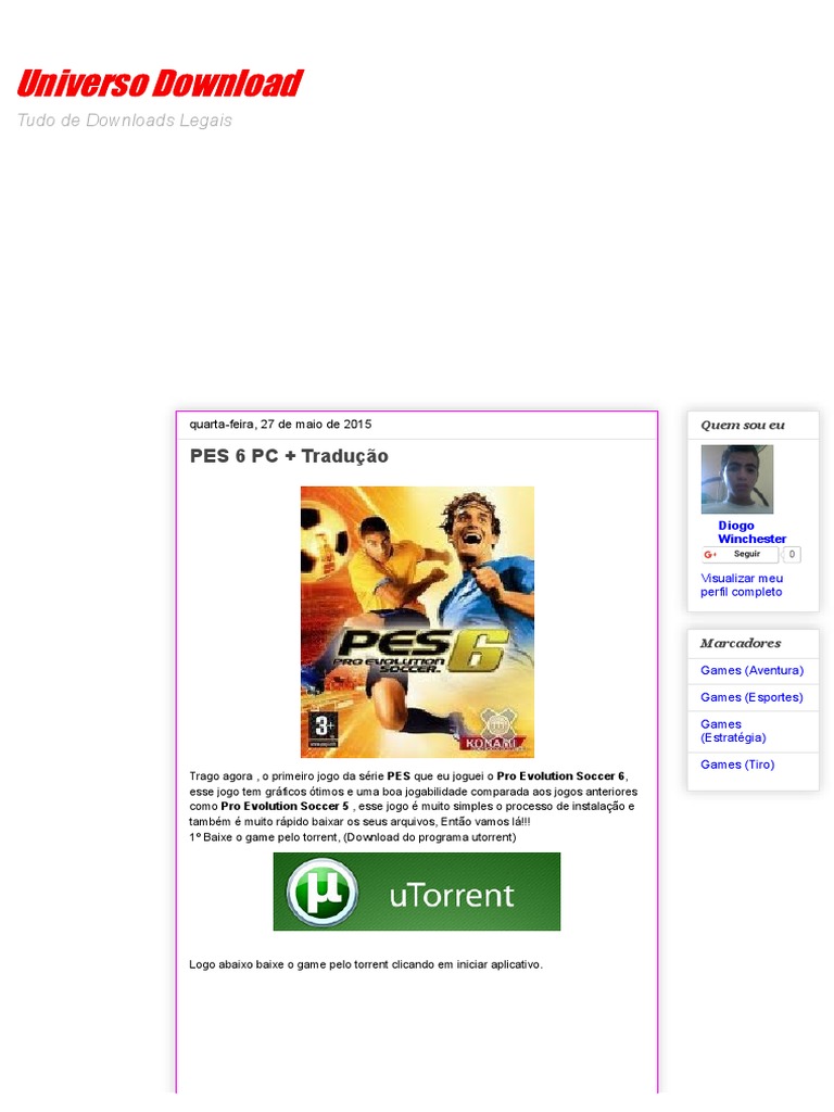 Universo Download - PES 6 PC + Tradução | PDF | Lazer | Computação e ...