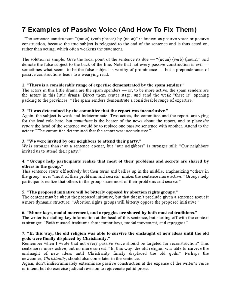 7 Passive Voice Examples and Fixes | PDF | Subject (Grammar) | Email Spam