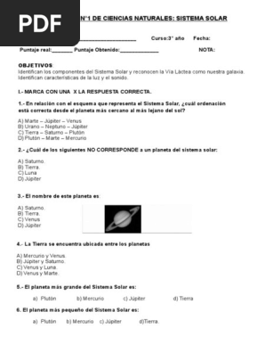 Prueba Del Sistema Solar Teachervision