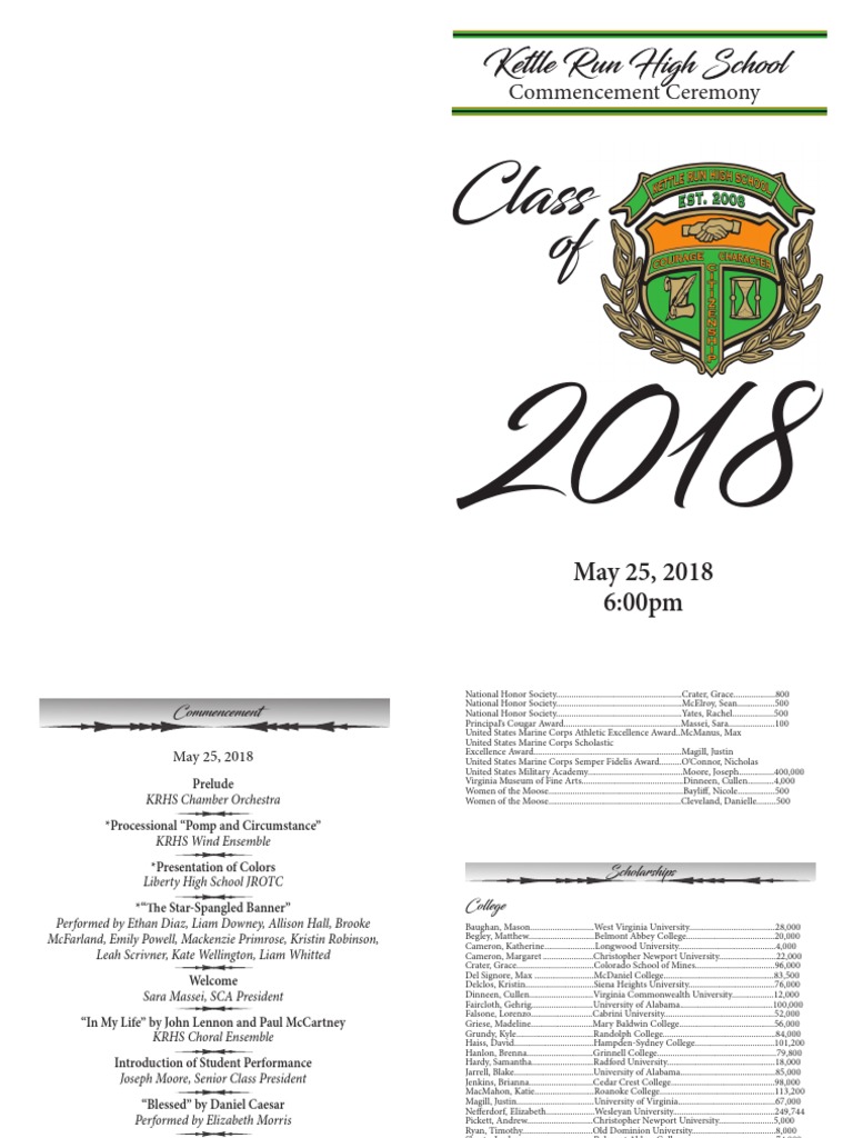 Kettle Run Graduation Program 2018 | PDF | Leisure