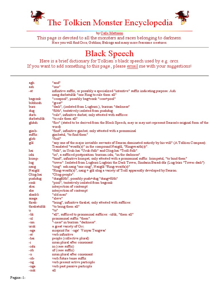 Tolkien, John Ronald Reuel - Black Speech | PDF | Orc (Middle Earth ...