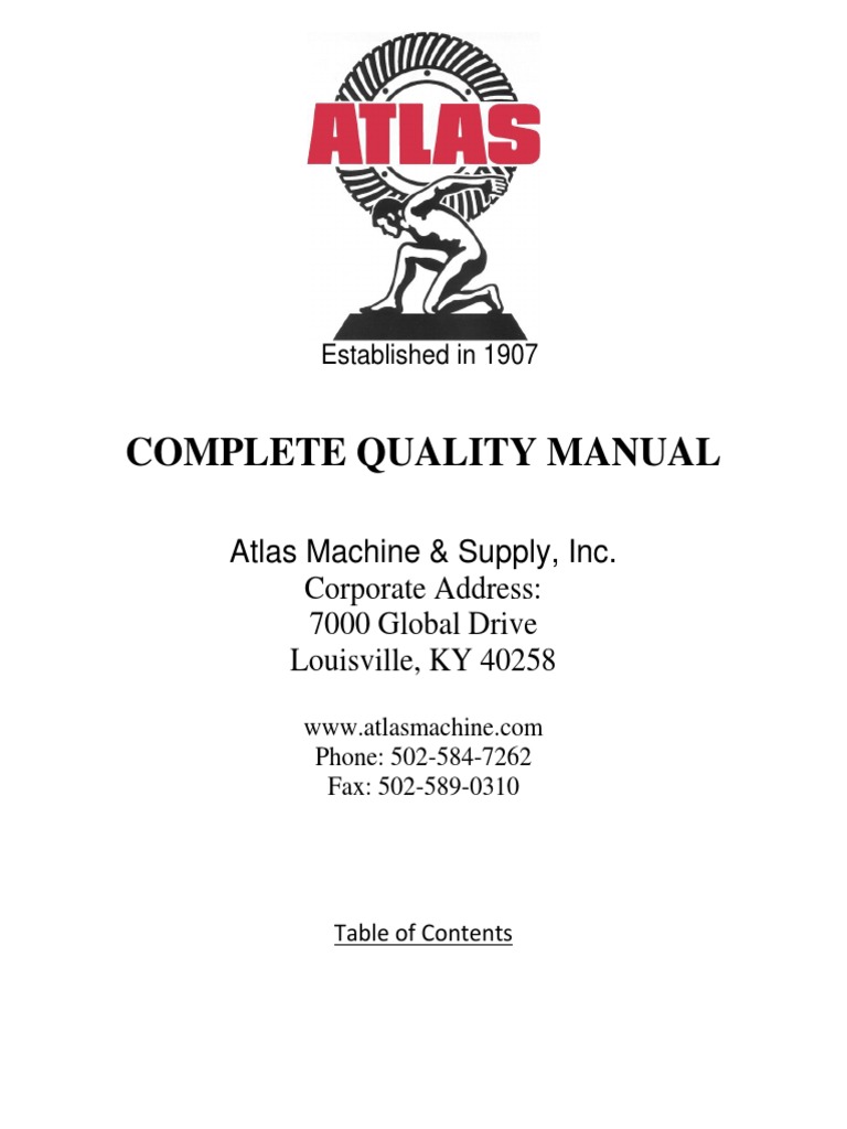 Atlas Machine & Supply, Inc Quality - Manual | PDF | Quality (Business ...