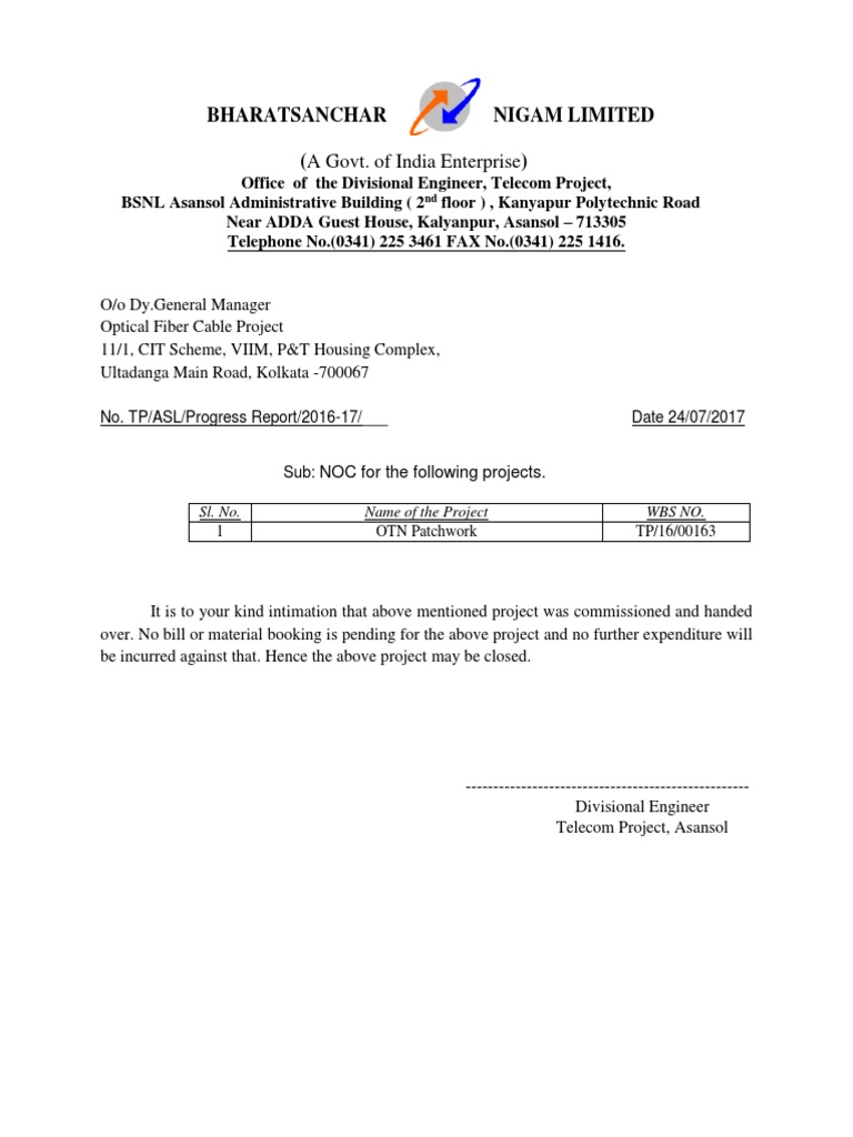 NOC For Already Completed Projects | PDF