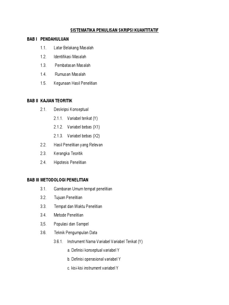 Sistematika Penulisan Skripsi Kuantitatif PDF | PDF