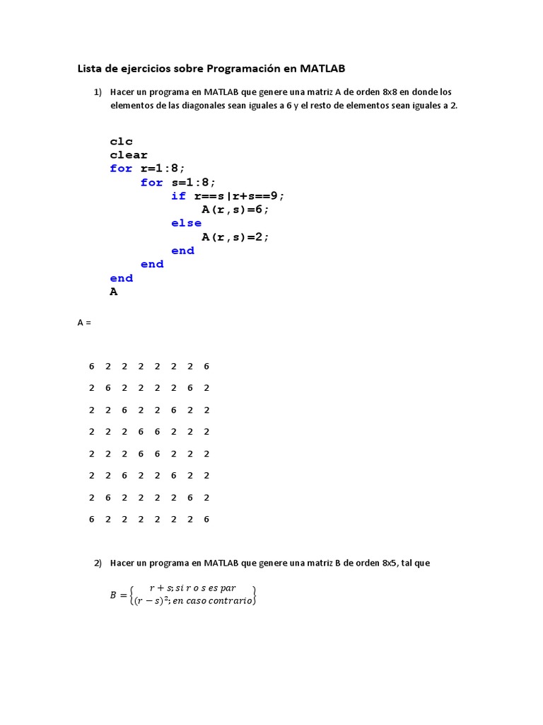 Ejercicios de Matlab | PDF | Matriz (Matemáticas) | Conceptos matemáticos
