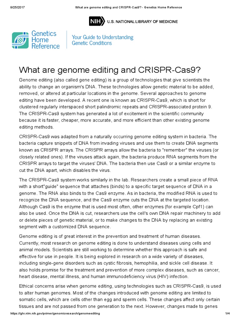 What Are Genome Editing and CRISPR-Cas9 - Genetics Home Reference | PDF ...