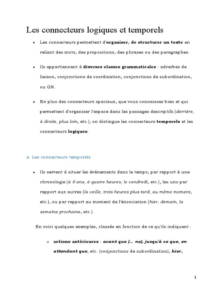 Les Connecteurs Logiques Et Temporels | PDF | Sémiotique | Morphologie ...