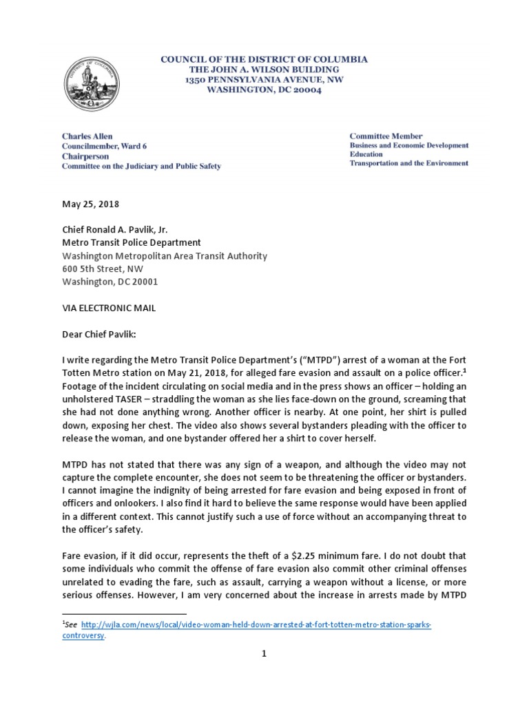 2018-5-25 Letter To Chief Pavlik Re Ft. Totten Arrest | PDF | Crime ...