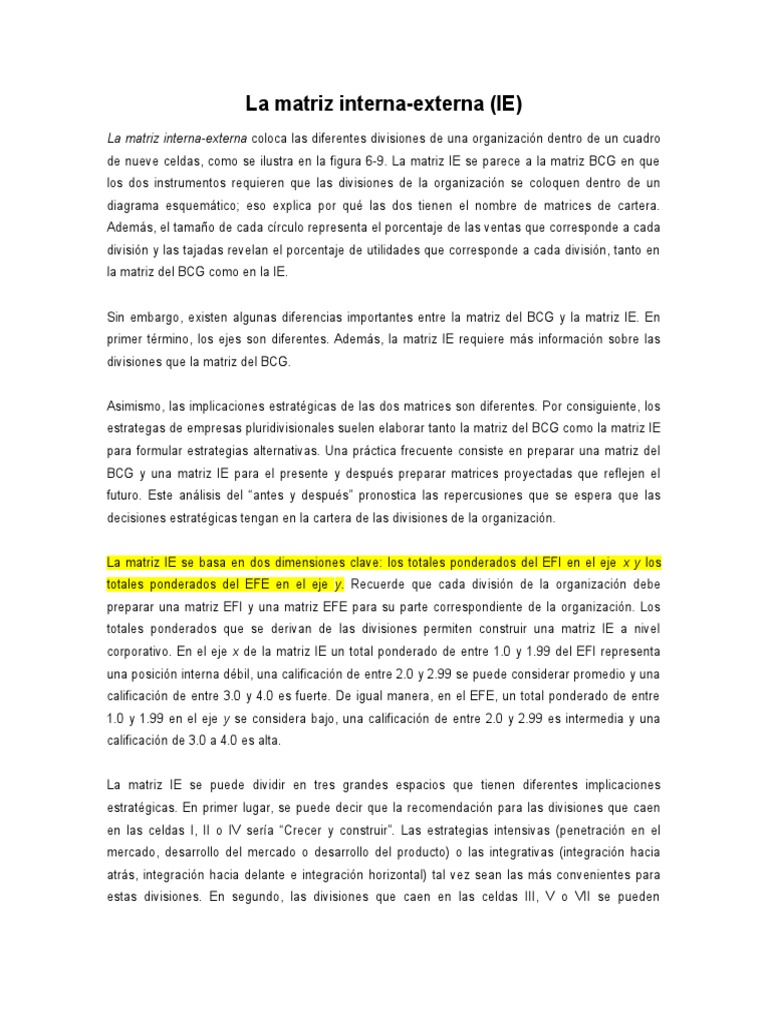Matriz Interna-Externa (IE) y Estrategias | PDF | Matriz (Matemáticas ...