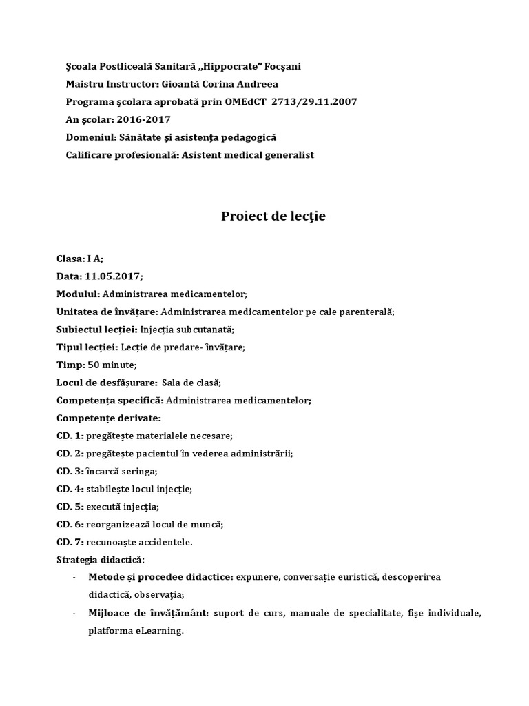 Proiect de Lectie Predare | PDF