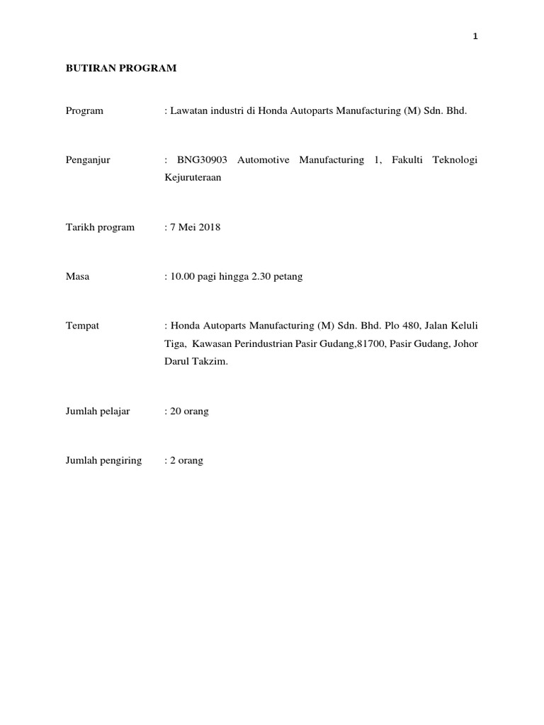 Industrial Visit Report Example | PDF