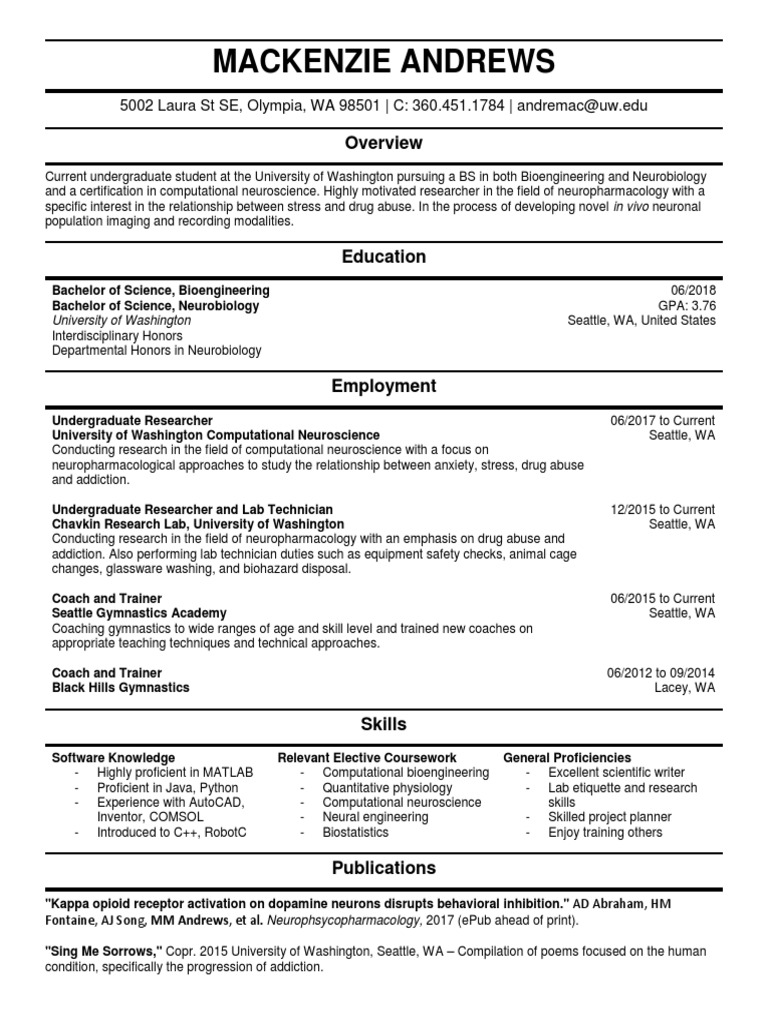 Andrews Resume | PDF | Neuroscience | Computational Neuroscience