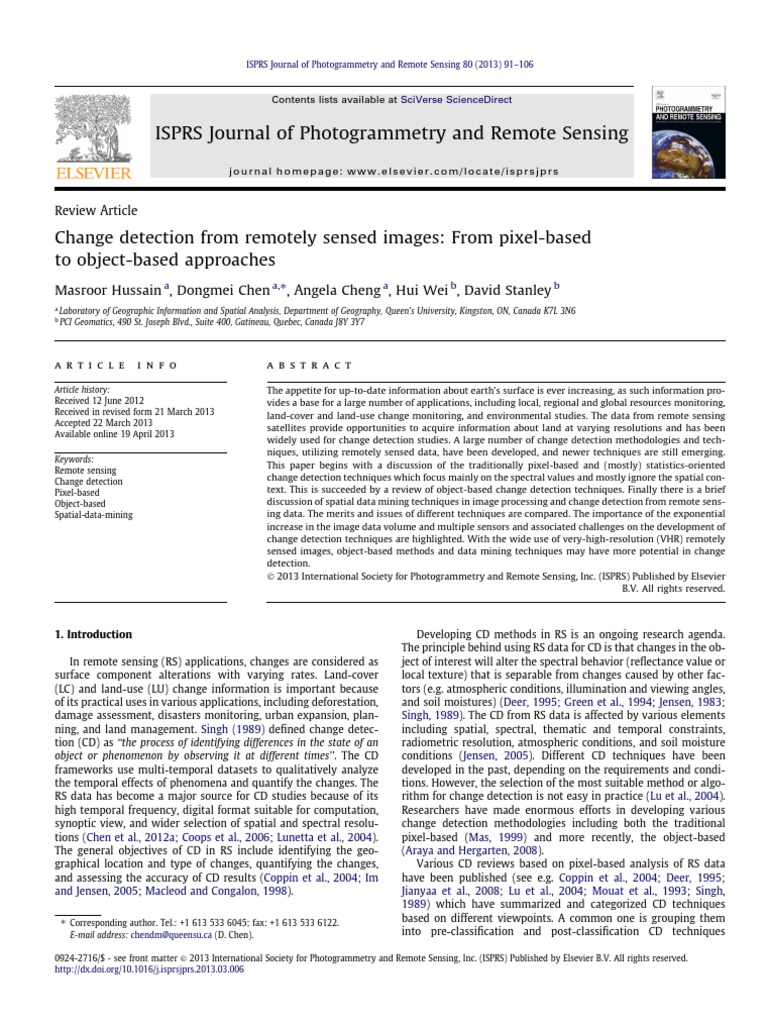Change Detection From Remotely Sensed Images - From Pixel-Based To Object-Based Approaches | PDF ...