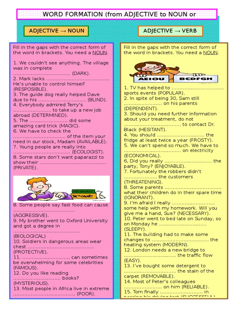 Word Formation From Adjective To Noun or Verb - 18587 | PDF | Adjective ...