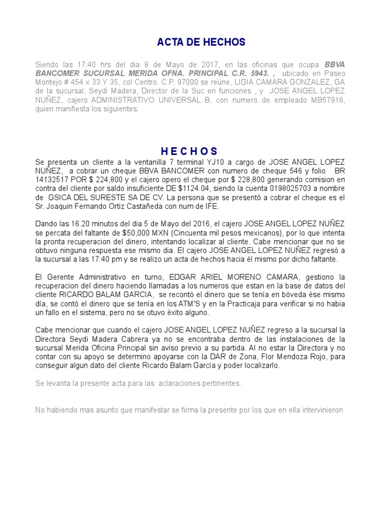 Acta de Hechos Angel Lopez | PDF