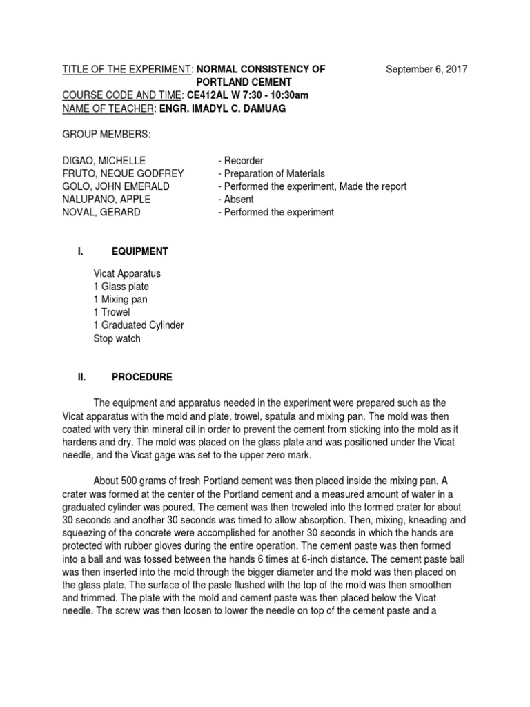 CMT Lab Report | PDF | Cement | Industries