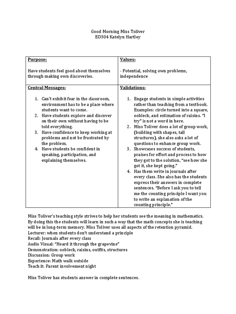Good Morning Miss Toliver | PDF | Teaching Mathematics | Psychological ...