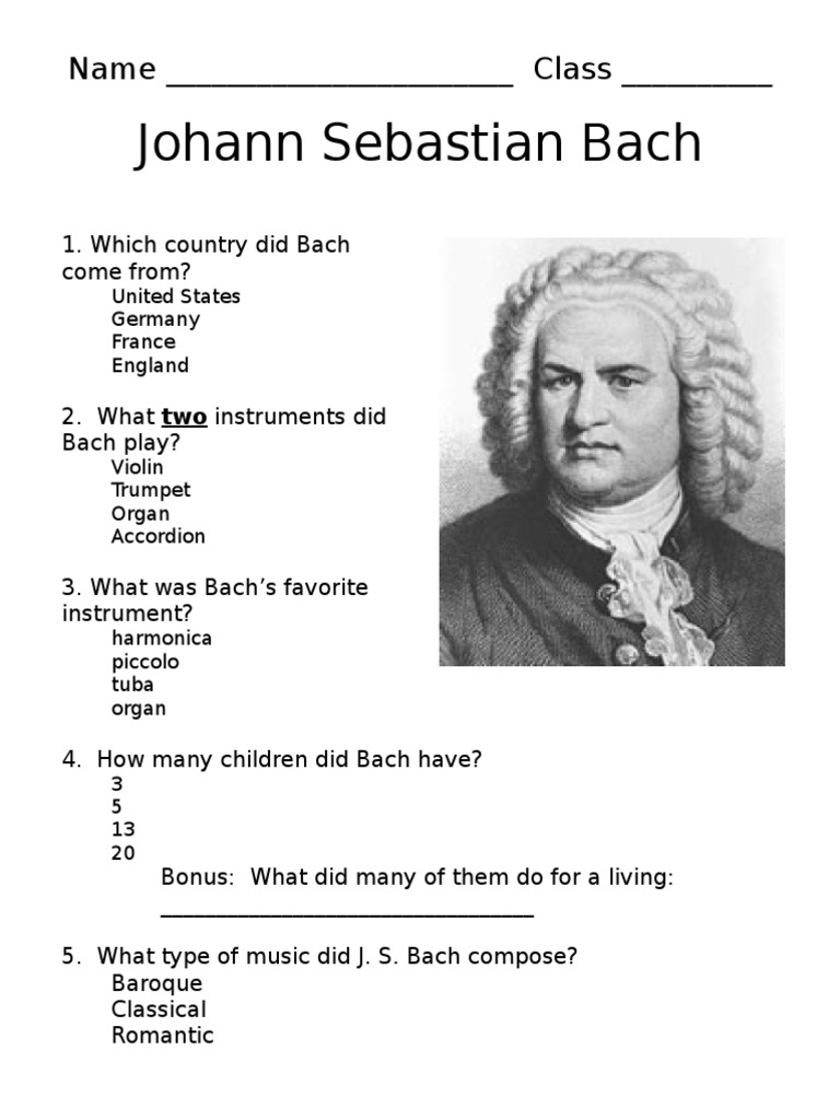 Js Bach Worksheet | PDF