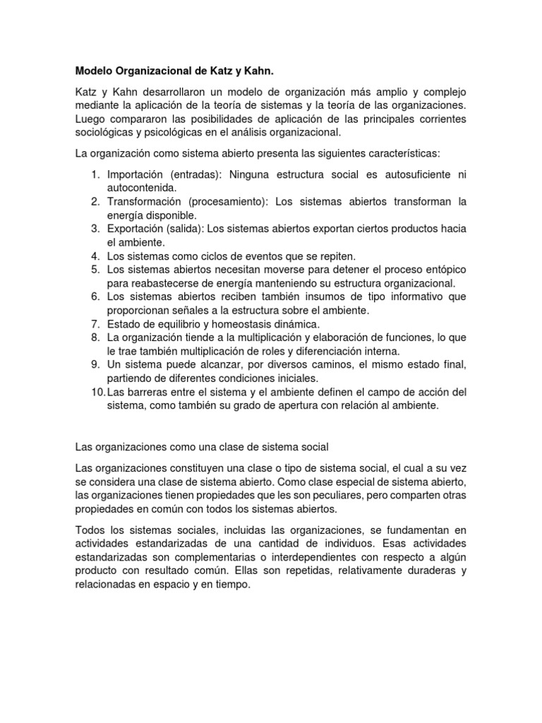Modelo Organizacional de Katz y Kahn | PDF | Sistema | Comportamiento organizacional