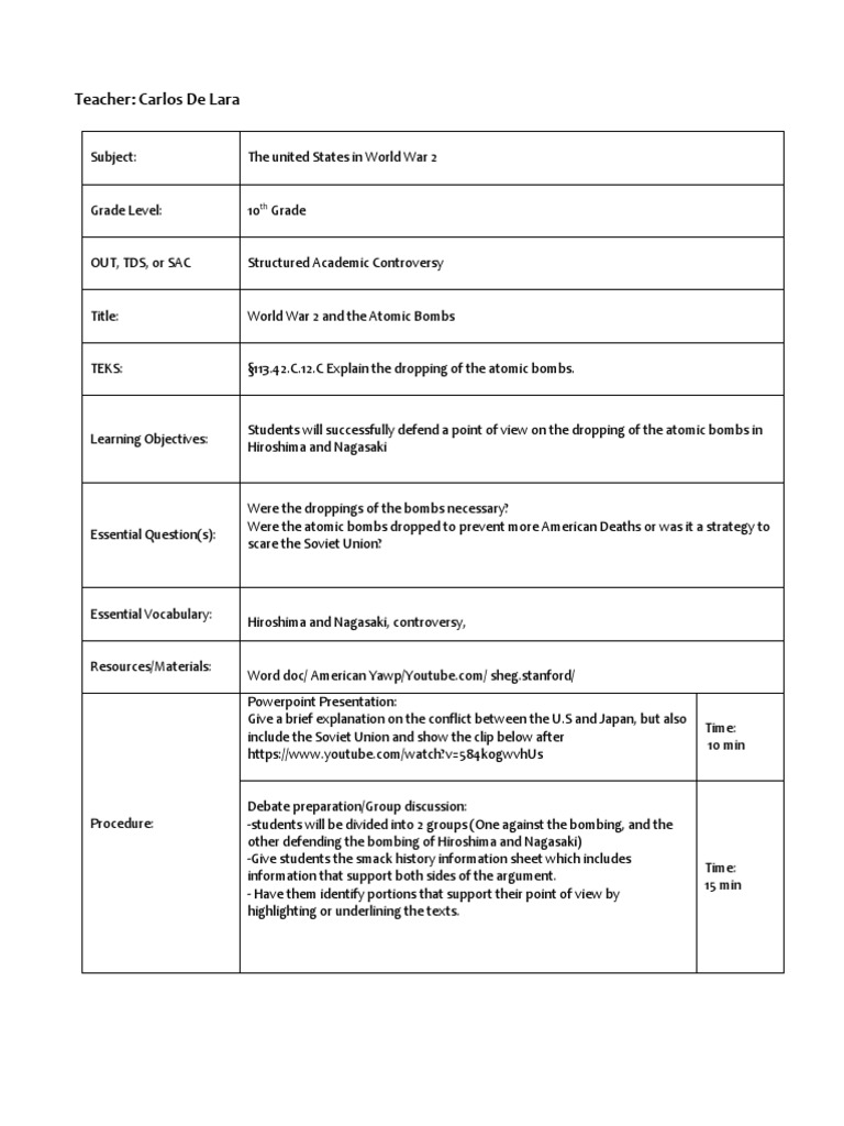 Hirsoshima and Nagasaki Debate - Lesson Plans | PDF | Harry S. Truman ...