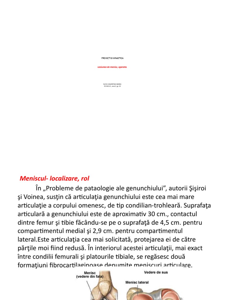 Menisc Leziune, Prezentare | PDF