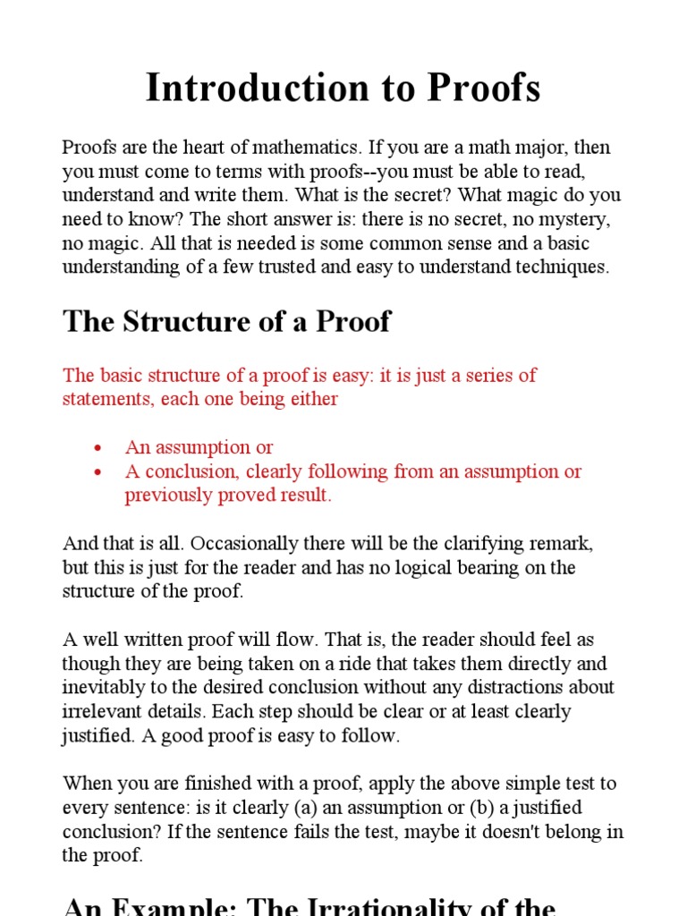 Introduction To Proofs Mathematical Proof Numbers