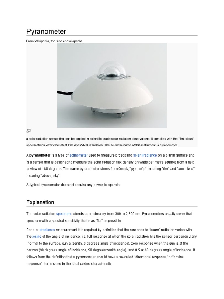 Pyranometer: Solar Radiation Measurement | PDF | Sun | Nature