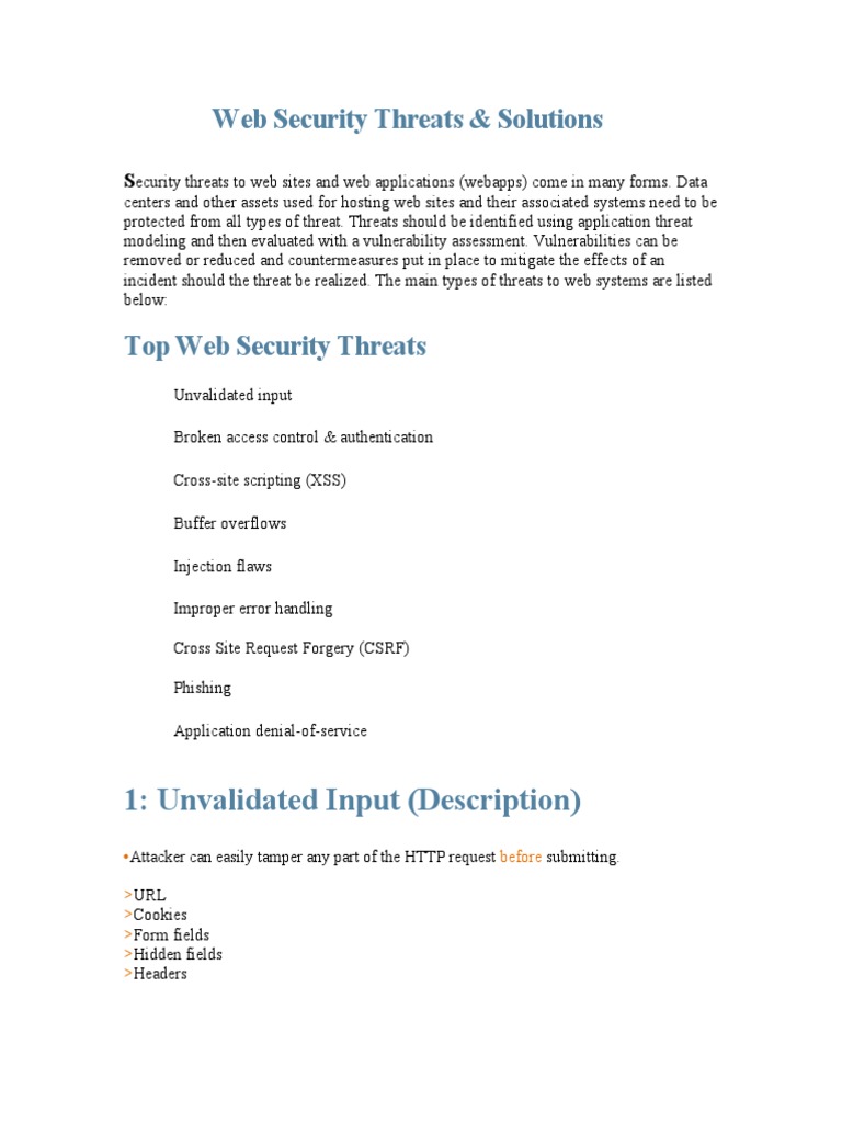 Web Security Threats & Solutions: 1: Unvalidated Input (Description ...