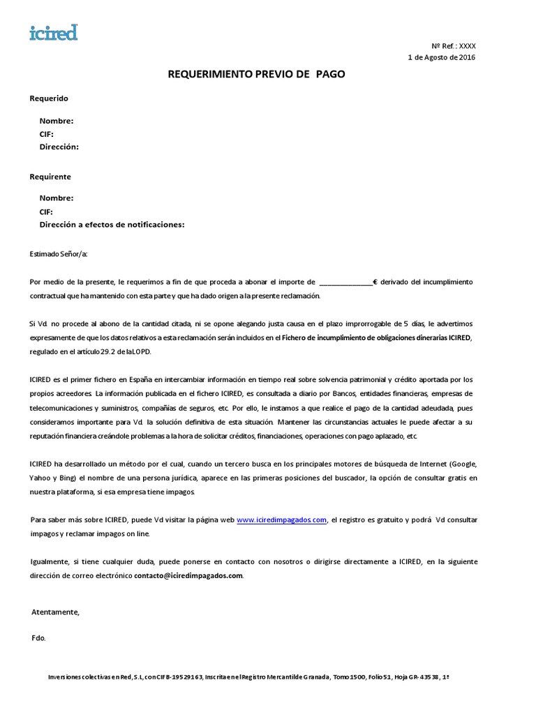 Modelo Carta Requerimiento Basico y Burofax | PDF | Bancos | Internet