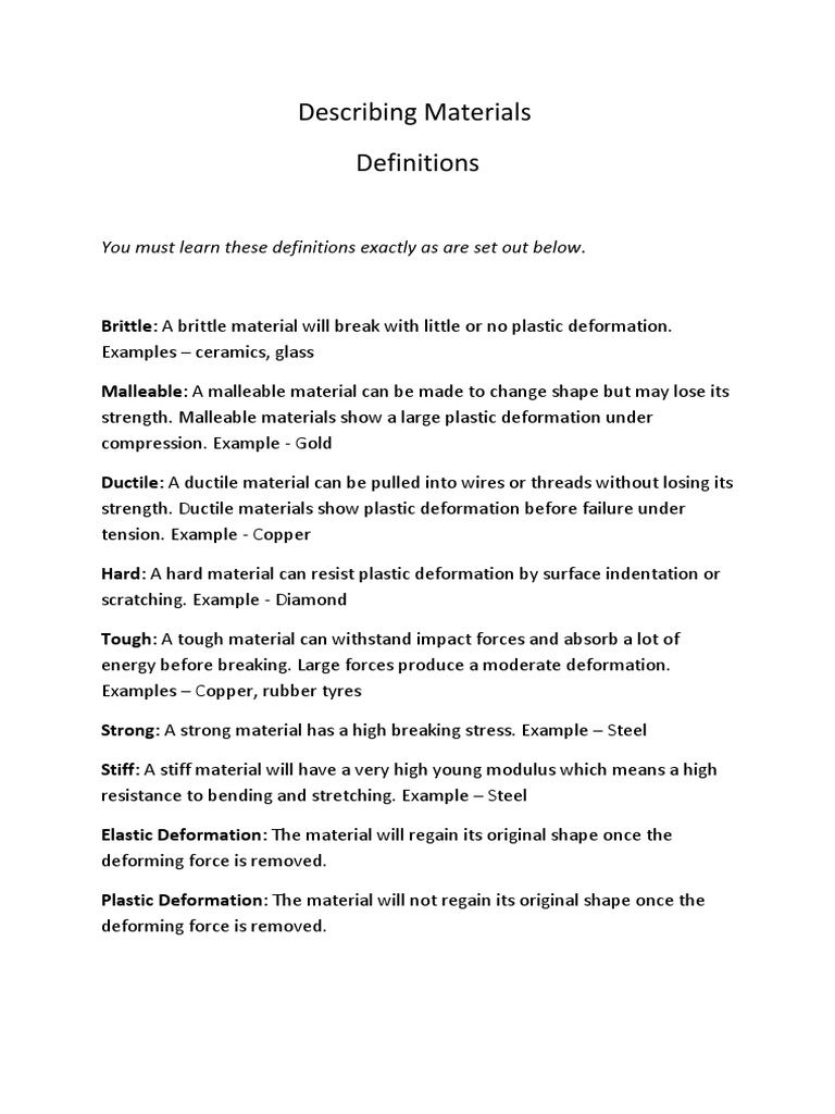 Describing Materials Definitions: You Must Learn These Definitions ...