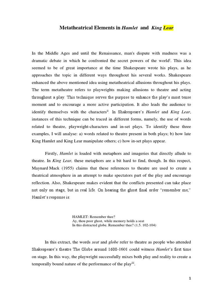Metatheatrical Elements in Hamlet and King Lear | PDF | Hamlet | King Lear