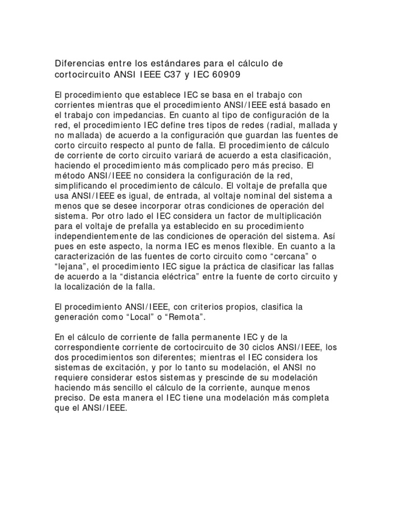 Diferencias Entre Los Estándares para El Cálculo de Cortocircuito ANSI ...