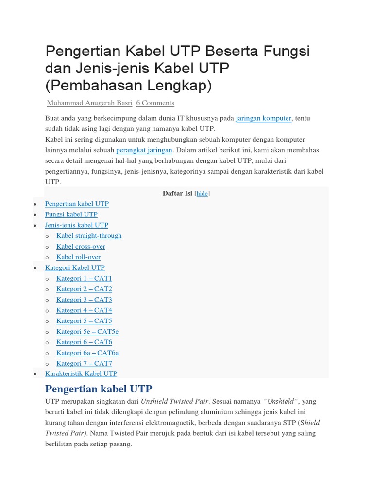 Pengertian dan Jenis Kabel UTP | PDF | Komputer