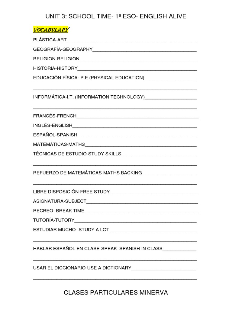 1º ESO Inglés - Unit 3 - English Alive | PDF | Escuelas