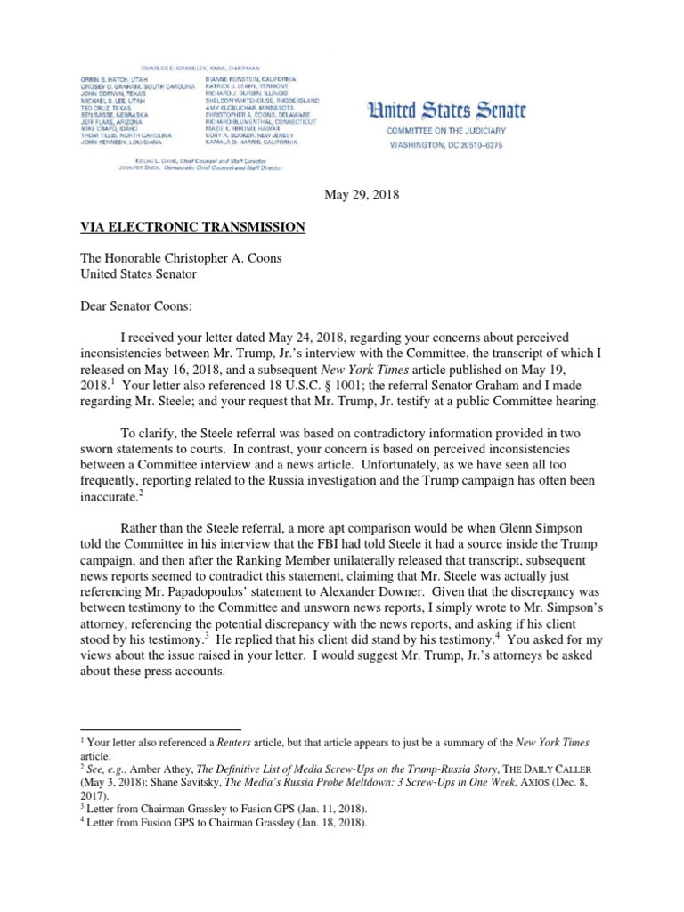 Grassley Letter | PDF | Donald Trump | American Government
