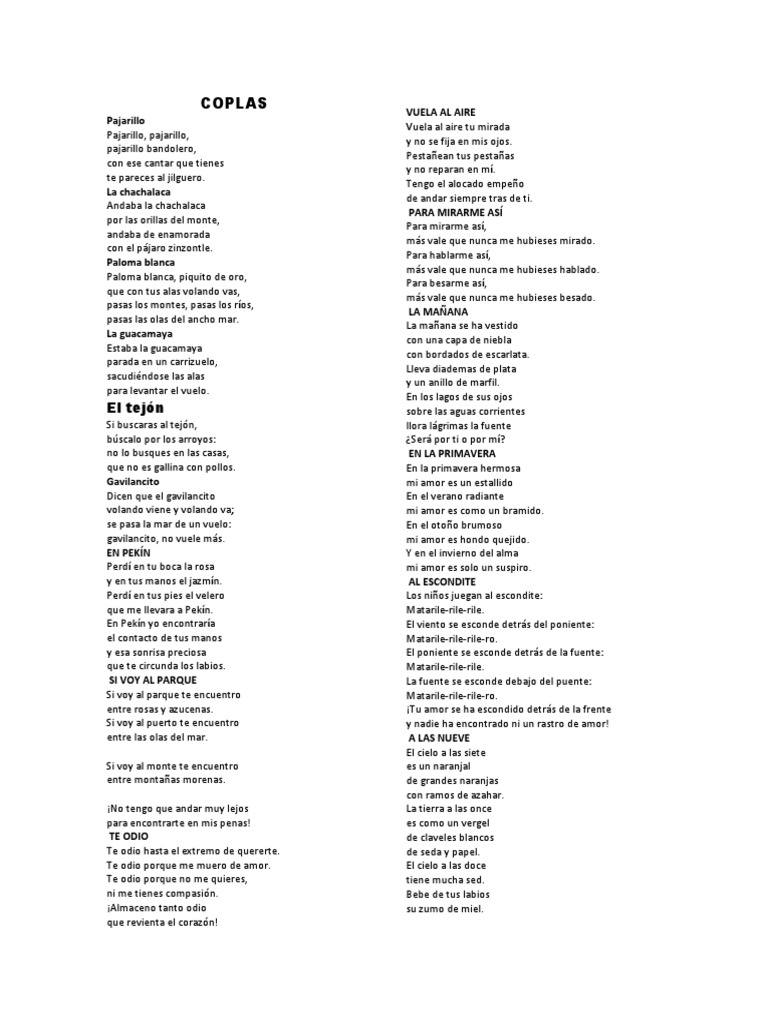 Coplas Cortas para Niños y Naturaleza | PDF | Ocio | Naturaleza