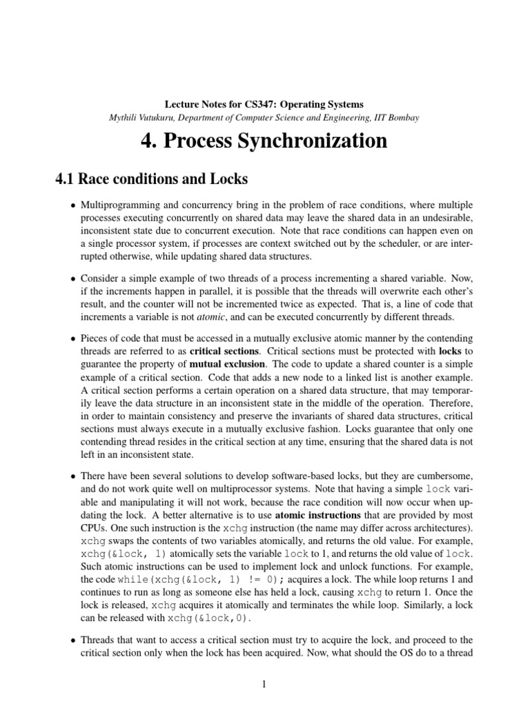 Cs347 04 Process Sync Pdf Thread Computing Concurrency Computer Science