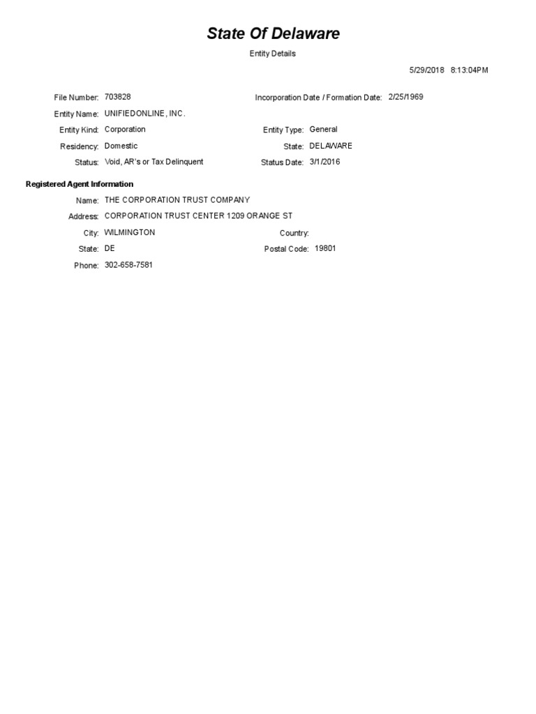 Unified Online Status Delaware EntitySearchStatusCopy - 05292018 | PDF ...