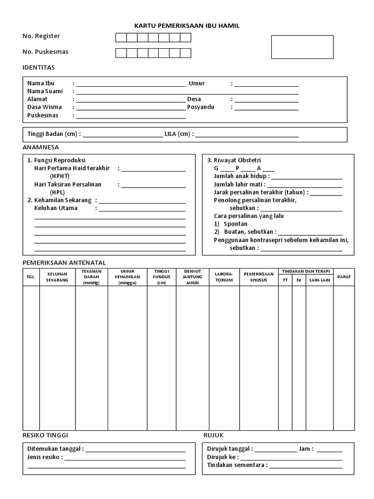 Kartu Pemeriksaan Ibu Hamil | PDF