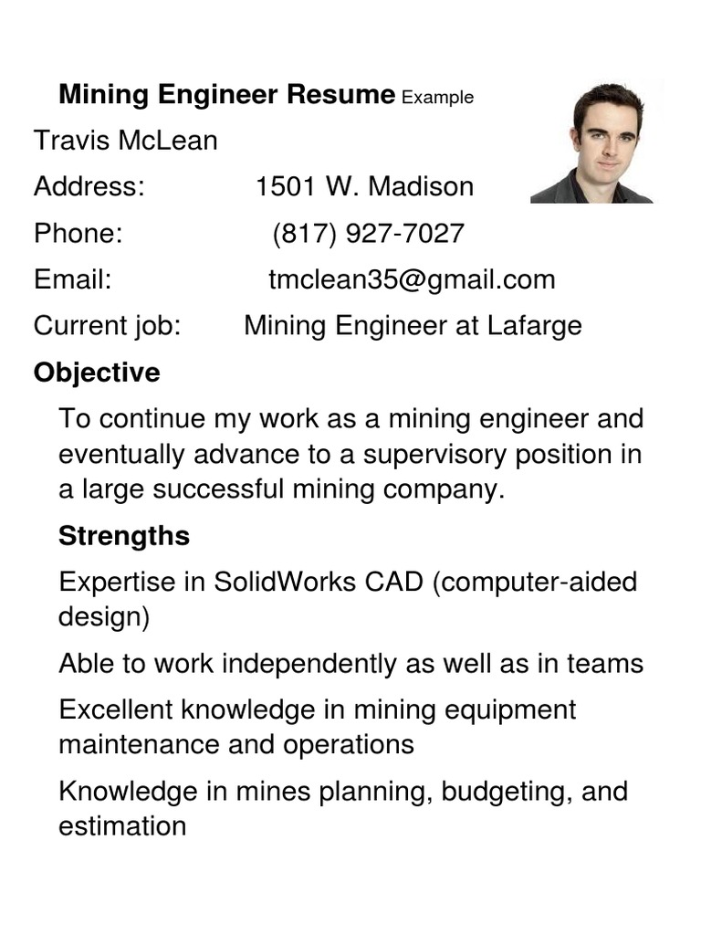 Mining Engineer Resume Example | PDF | Mining | 3 D Computer Graphics